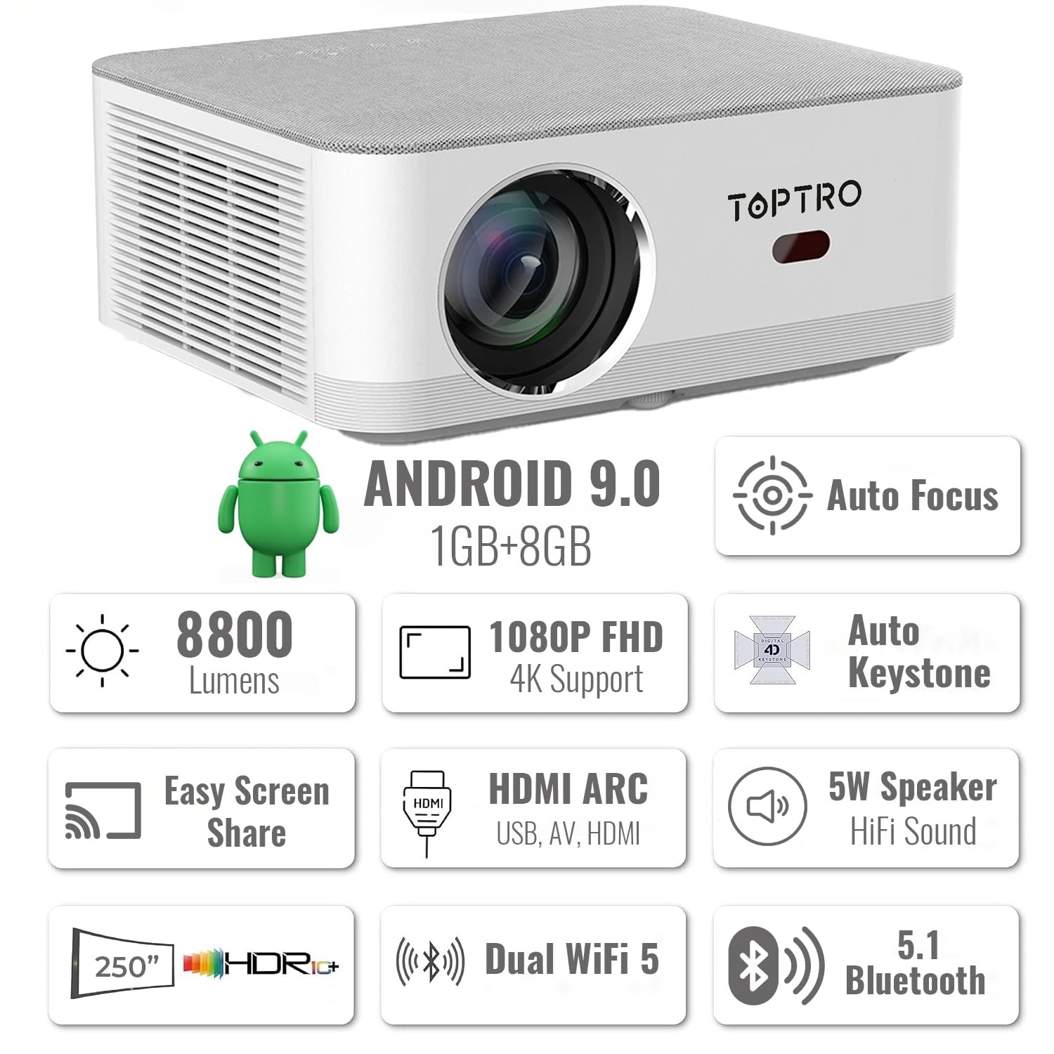 AUN NeoSmart Auto Focus Projector Android 9 WiFi Bluetooth
